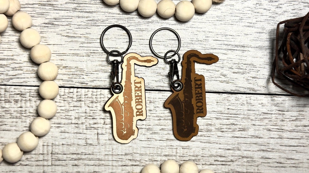 Personalized Leather Saxophone Keychain Custom Music Gift for Musicians ...