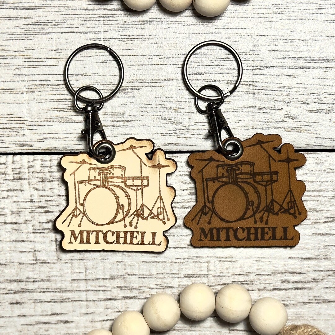 Personalized Leather Drum Set Keychain – Engraved Music Gift - Etsy