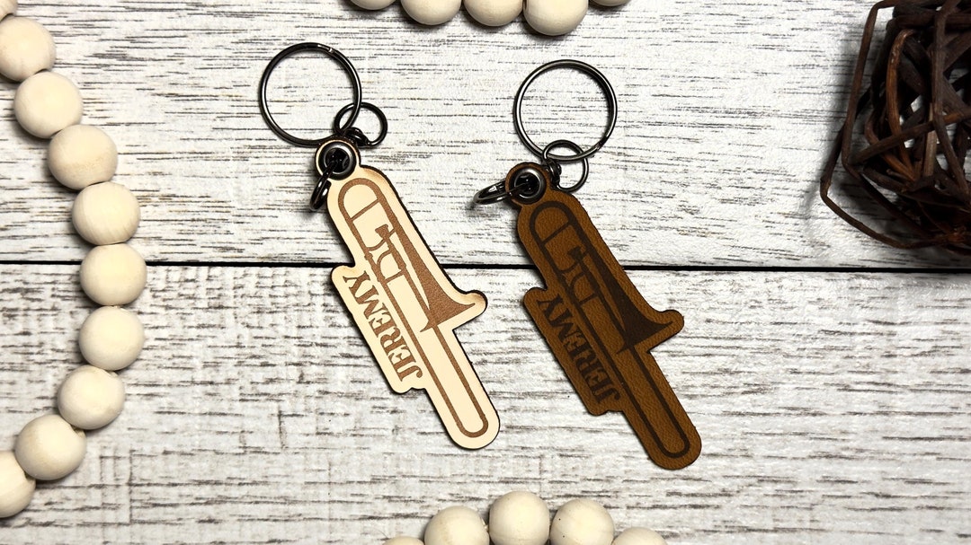 Personalized Leather Trombone Keychain, Engraved Music Gift - Etsy