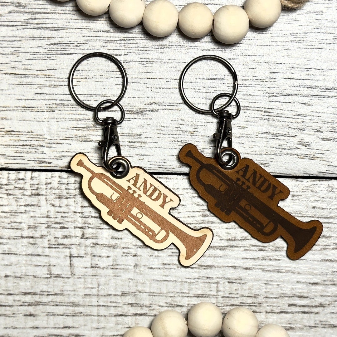 Personalized Leather Trumpet Keychain Custom Music Gift for Musicians ...