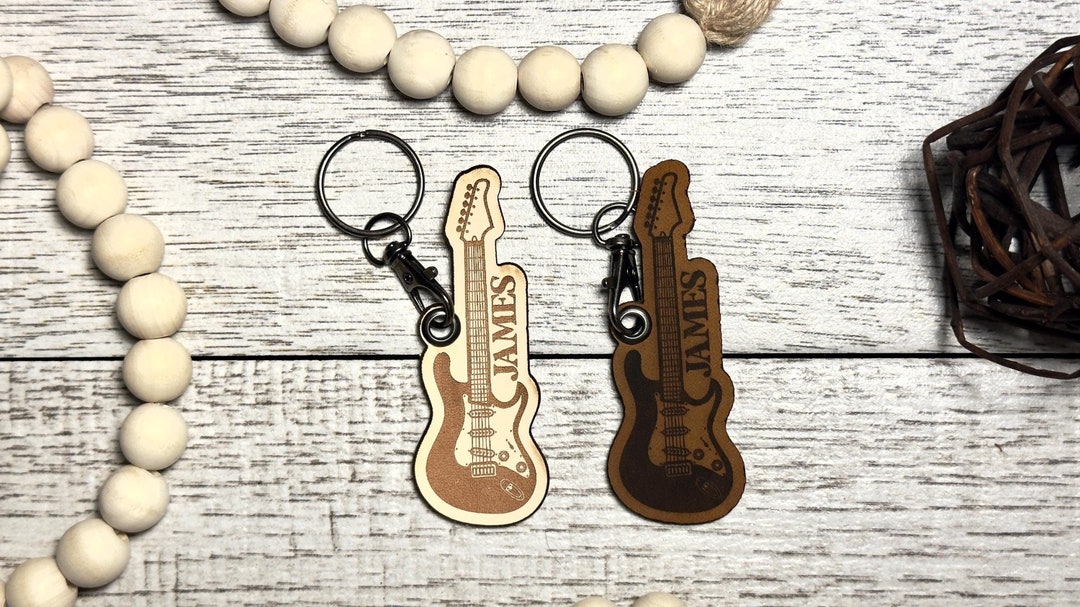 Personalized Leather Electric Guitar Keychain - Engraved Music Gift - Etsy