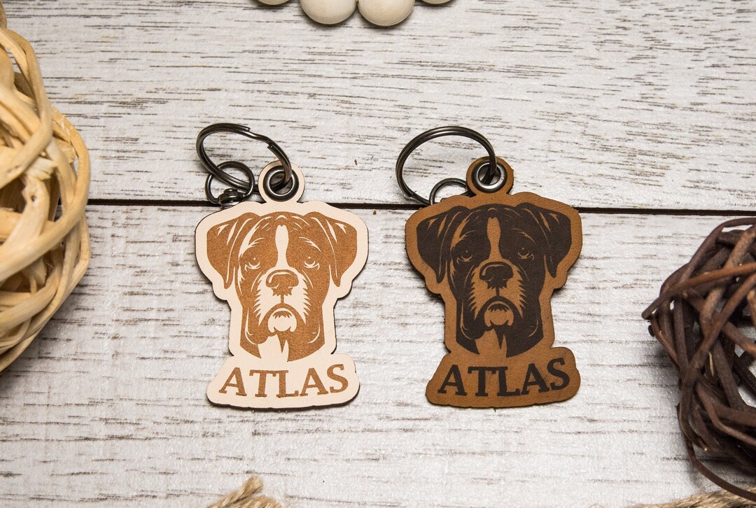 Personalized Leather Boxer Dog Keychain - Custom Pet Lover Gift ...