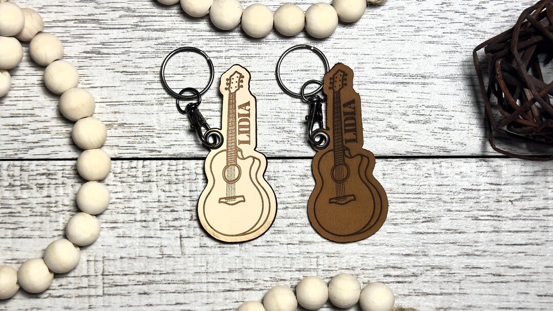 Personalized Leather Guitar Keychain - Engraved Music Gift - Etsy