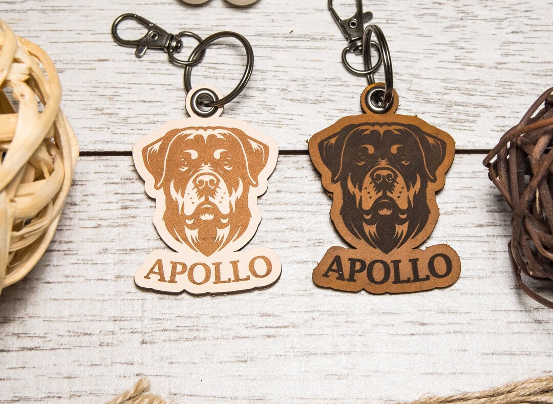Personalized Leather Rottweiler Keychain - Custom Pet Lover Gift ...