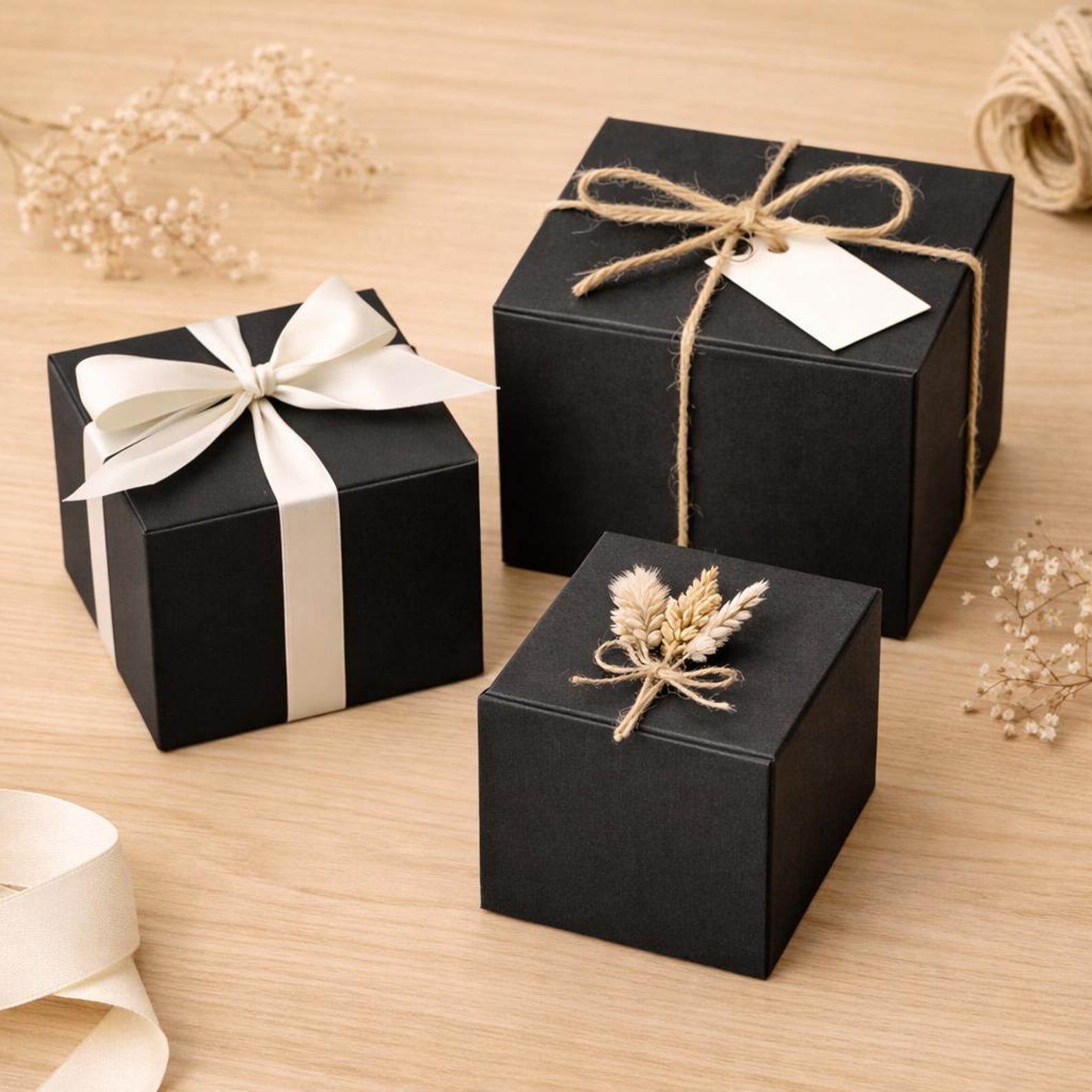 Black Matte Square Gift Boxes: Retail Packaging, Party Favors - Set of ...