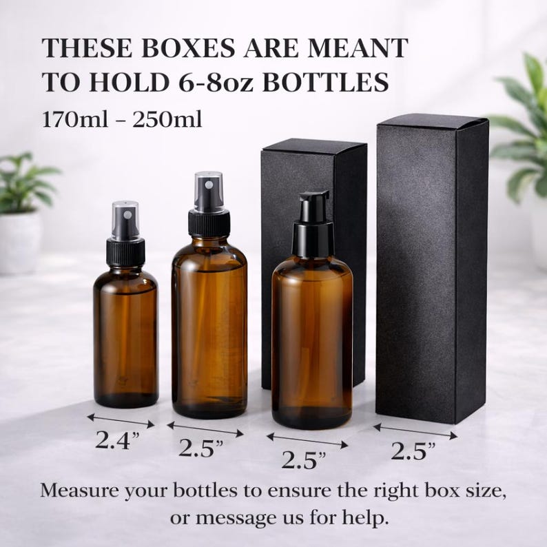 Black Bottle Boxes: 6oz - 8oz Cosmetic & Oil Retail Packaging, Set of ...