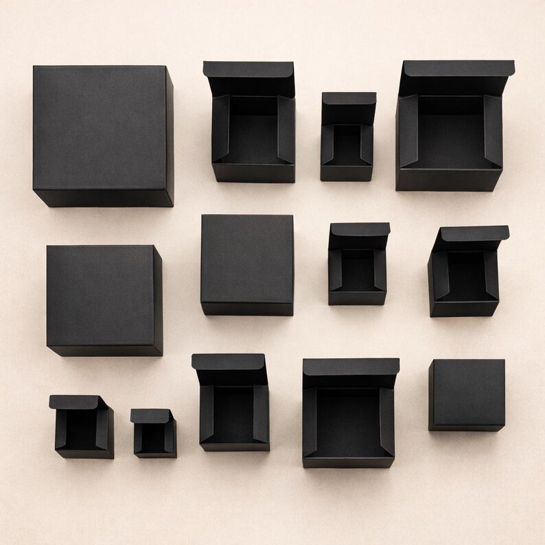 Black Matte Square Gift Boxes: Retail Packaging, Party Favors - Set of ...