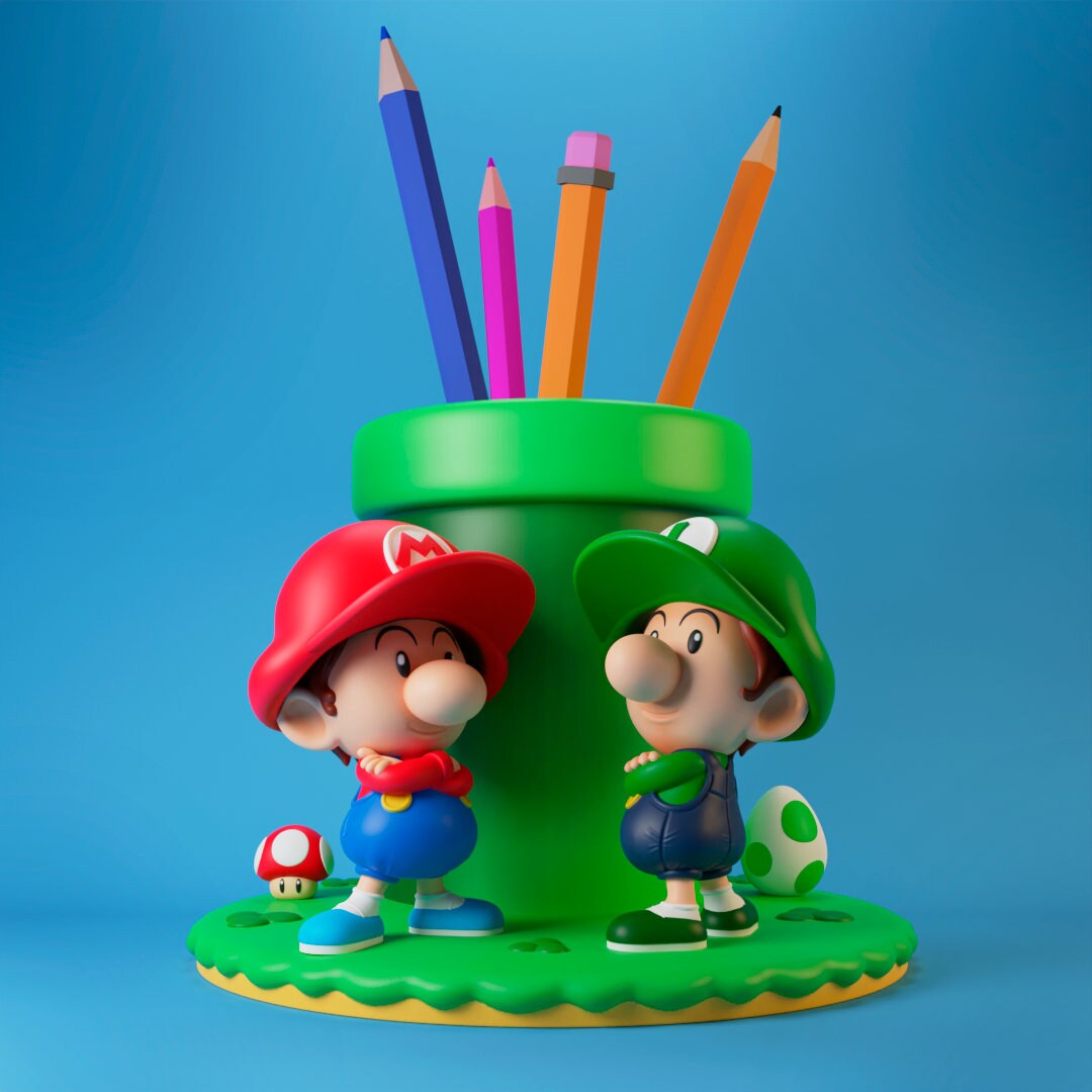 Mario & Luigi Pencil Holder - Unpainted 3D Kit - Pencil Holder ...