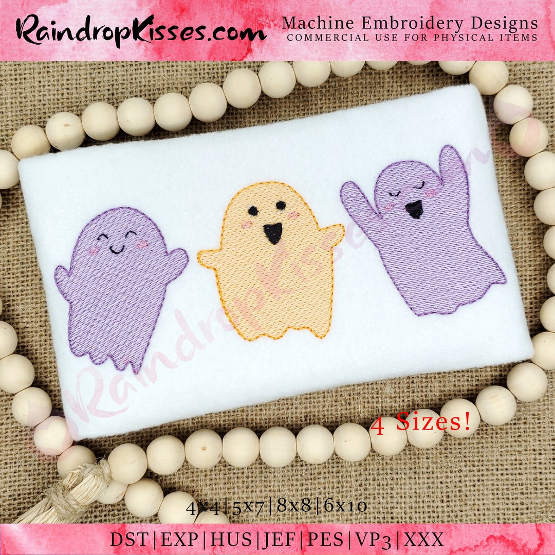 Ghost Sketch Embroidery Design, Ghost Trio Embroidery Design, Sketch ...