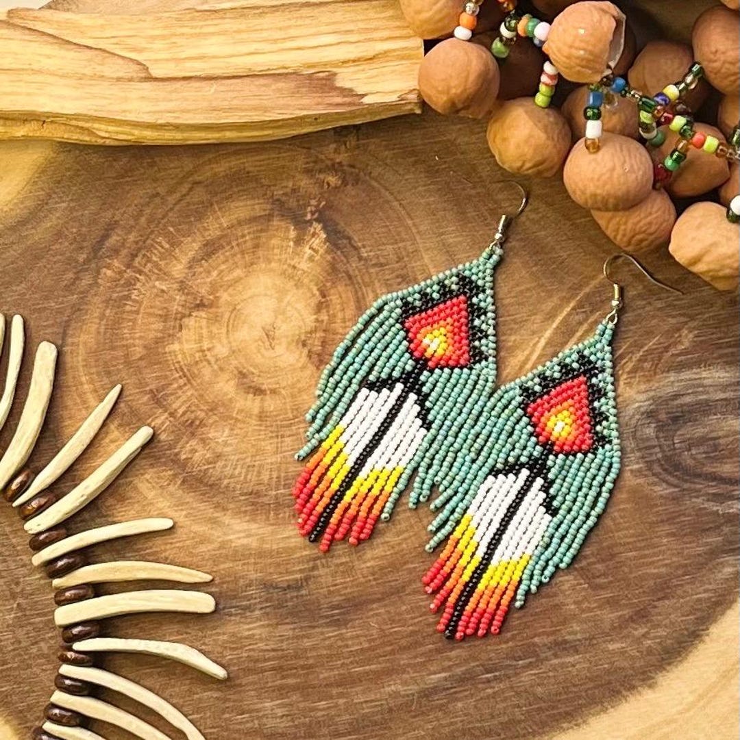 Handmade Native American Style Fire Keeper Beaded Earrings - Etsy