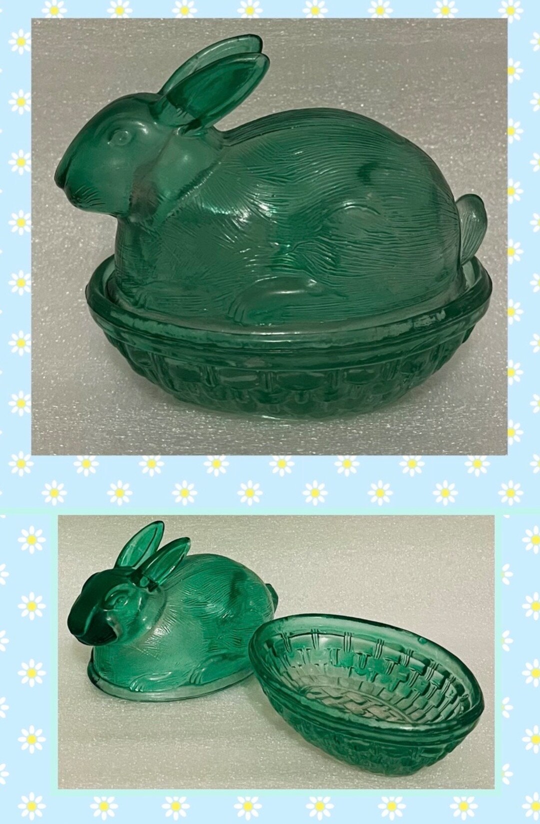 L.E Smith Green Glass Bunny Rabbit Candy Trinket Dish Easter Candy Dish ...
