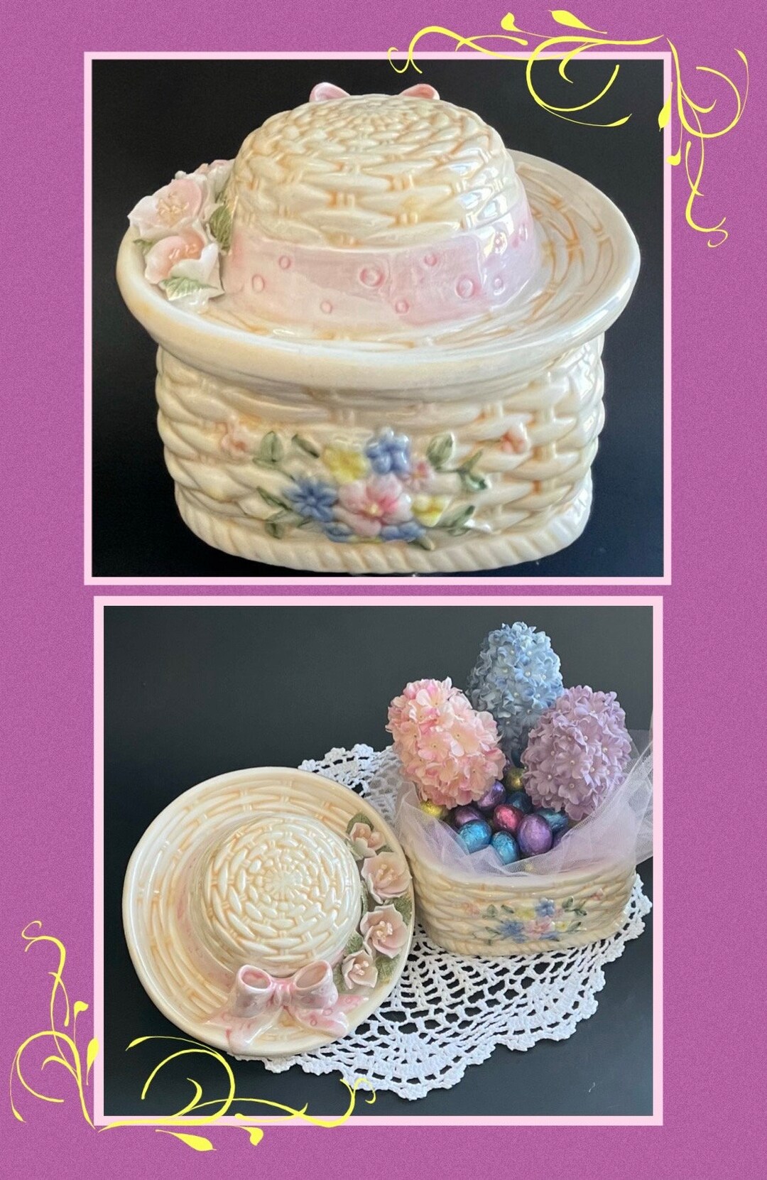 Porcelain Floral Candy Box - Flowers - Floral Candy Hat Box - Jewelry ...