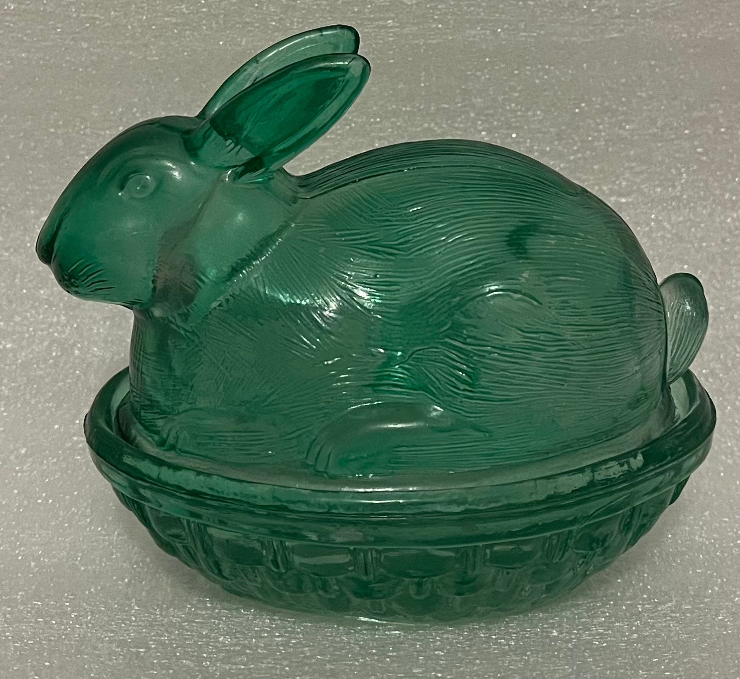 L.E Smith Green Glass Bunny Rabbit Candy Trinket Dish Easter Candy Dish ...