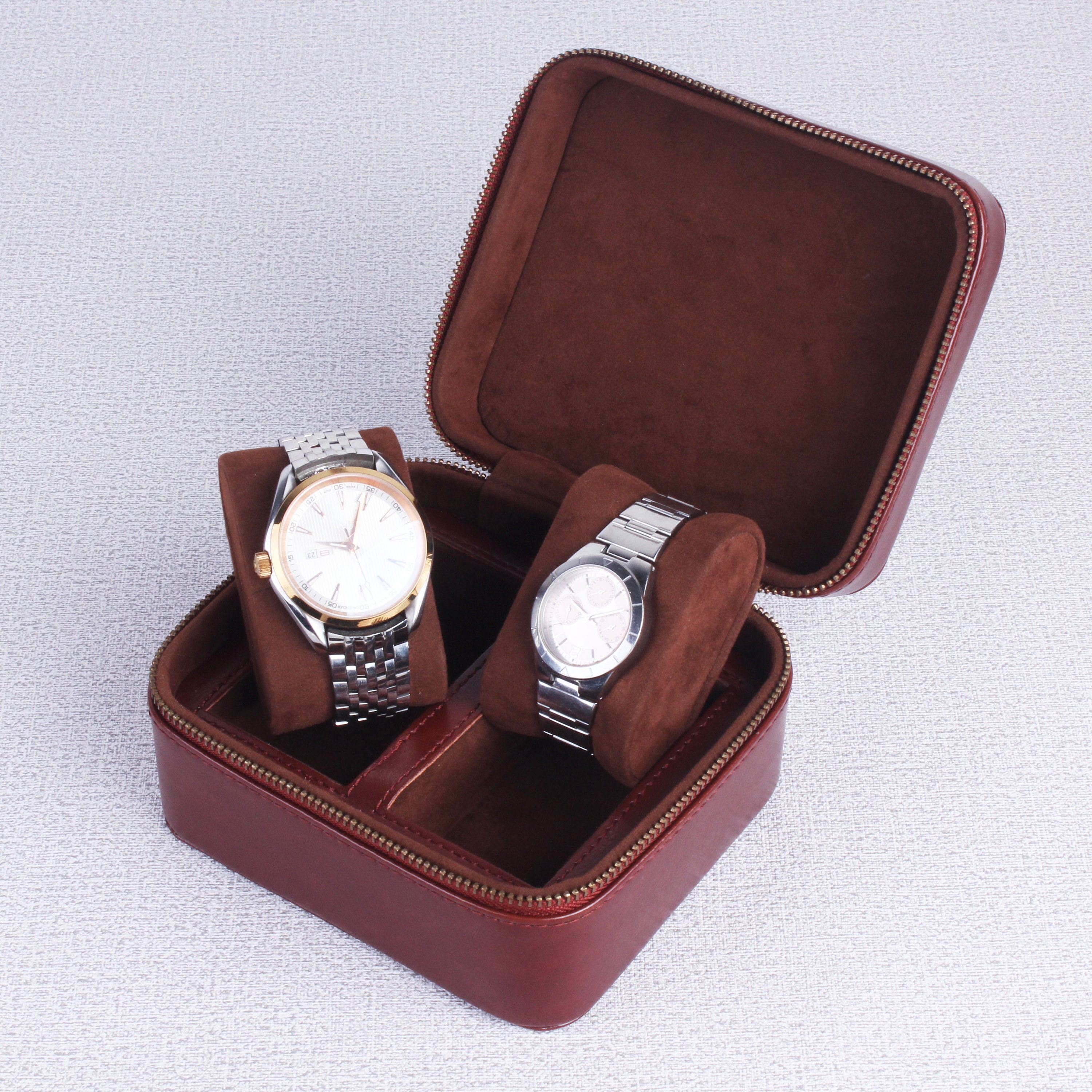 Personalized Leather Travel Watch Case, Holds 2 Watches, Zipper Watch ...