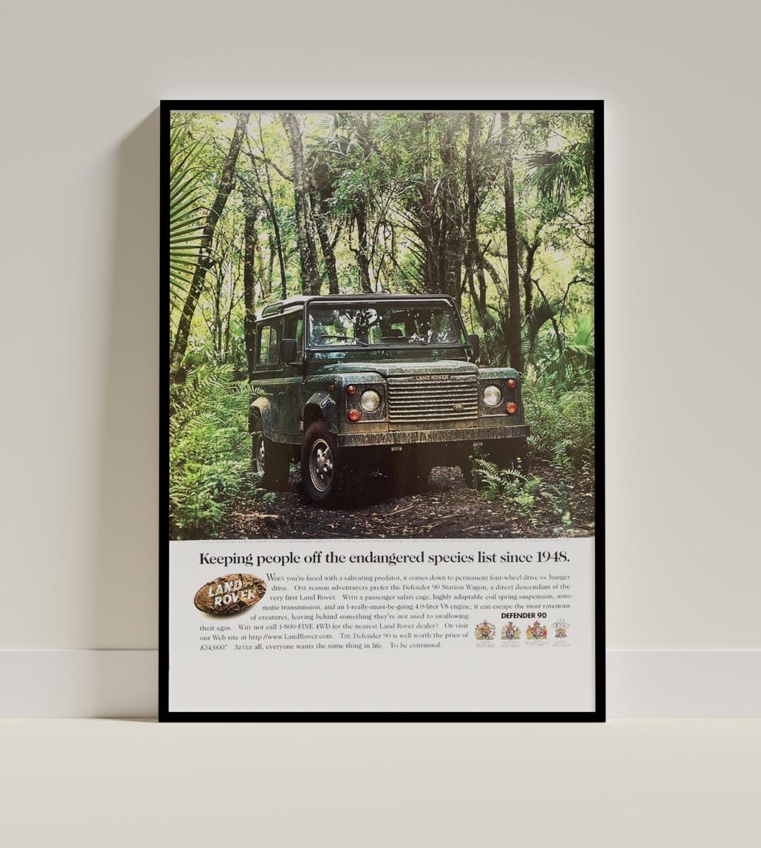 Land Rover Defender 90 Jungle Safari Poster – “endangered Species ...