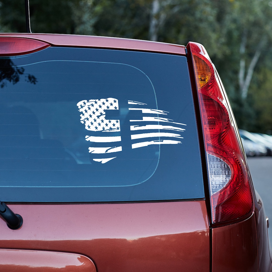 American Flag Tattered With Cross Decal, Patriotic Vinyl Decal, US Flag ...