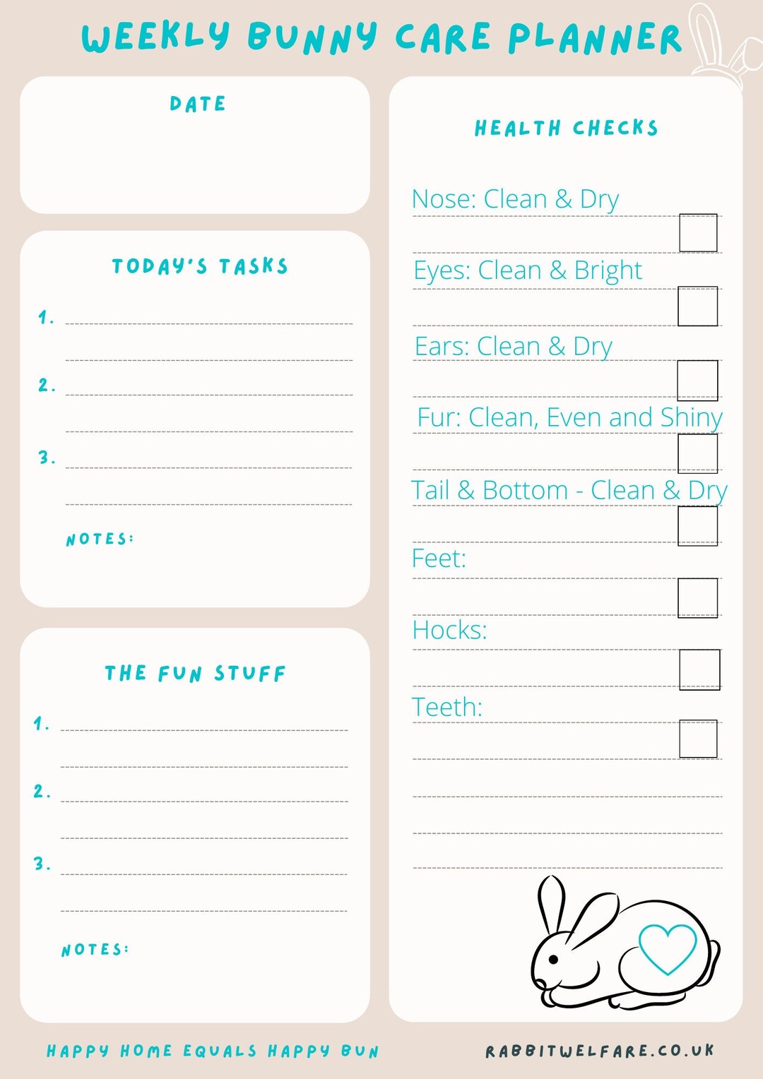 Weekly Bunny Care Plan Template Proceeds Go to Animal Rescue Centre - Etsy