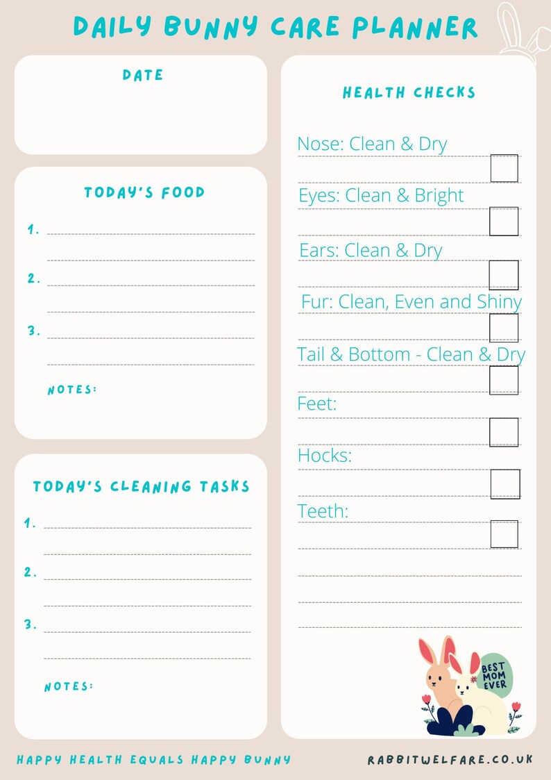 Rabbit Daily Care Planner Template Support a Rescue of Your Choosing ...