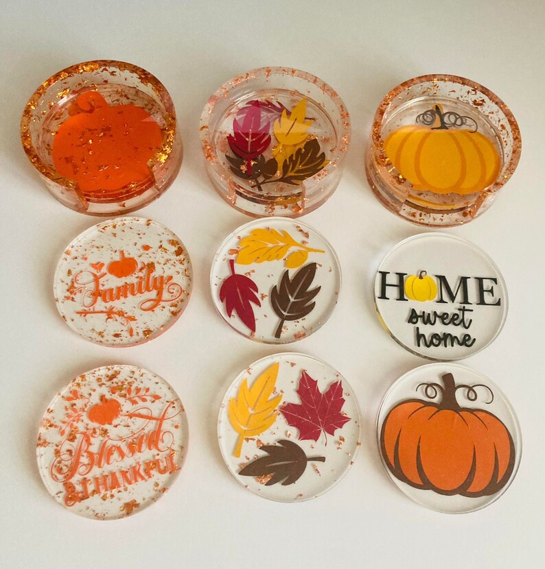 Fall Resin Coaster Set of 4 With Matching Coaster Holder • Unique Fall ...