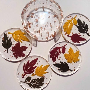 Fall Resin Coaster Set of 4 With Matching Coaster Holder • Unique Fall ...