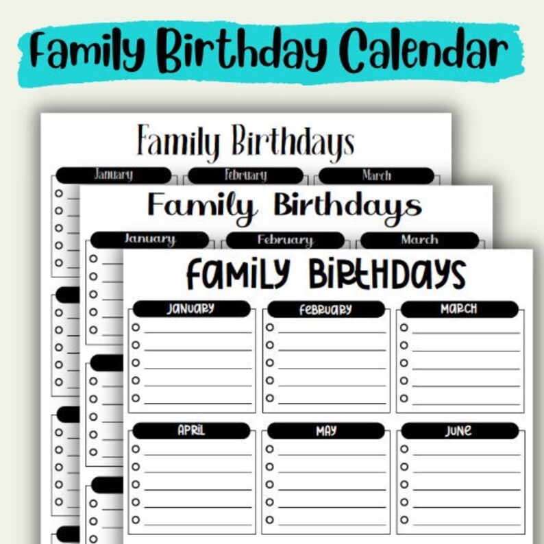 Family Birthdays Calendar | Instant Download | - Etsy
