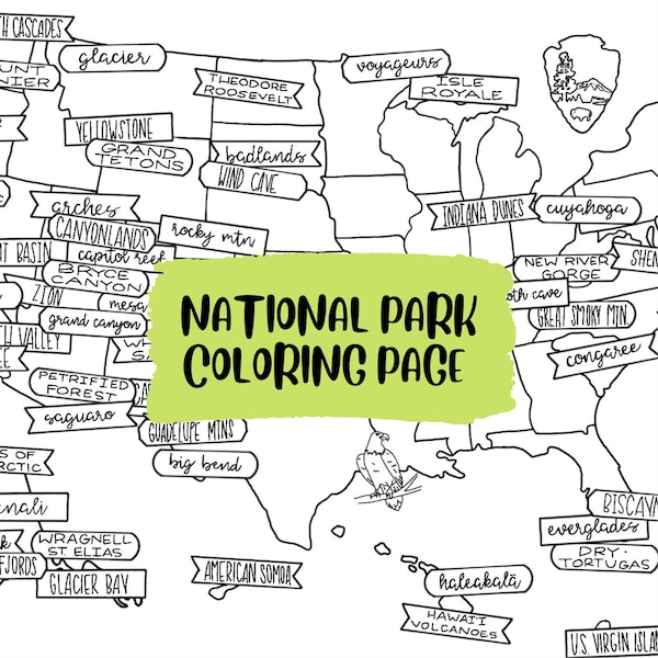 National Park Map Coloring - Etsy
