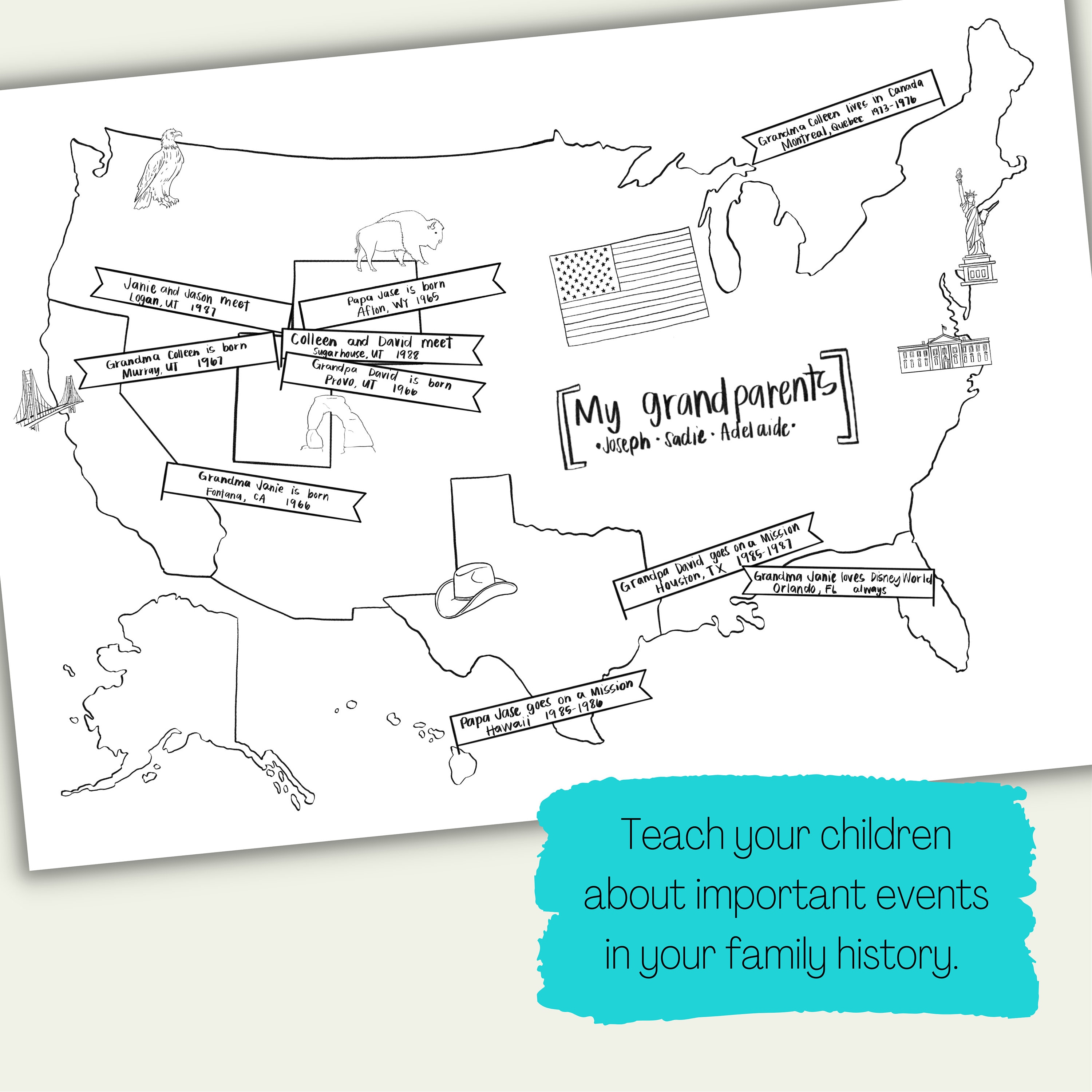 Custom Map Coloring Page | Photograph Line Drawing | Hand-illustrated ...