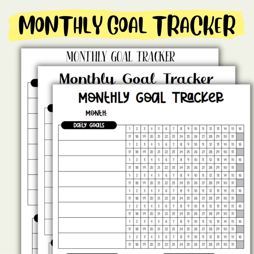 Monthly Goal Tracker | Instant Download | - Etsy