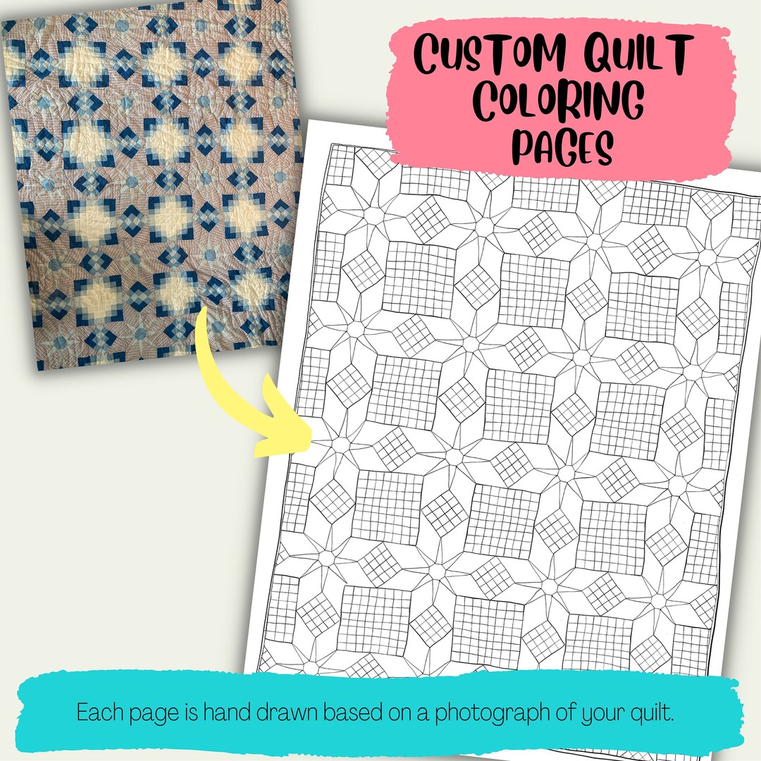 Custom Quilt Coloring Page | Photograph Line Drawing | Hand-illustrated ...
