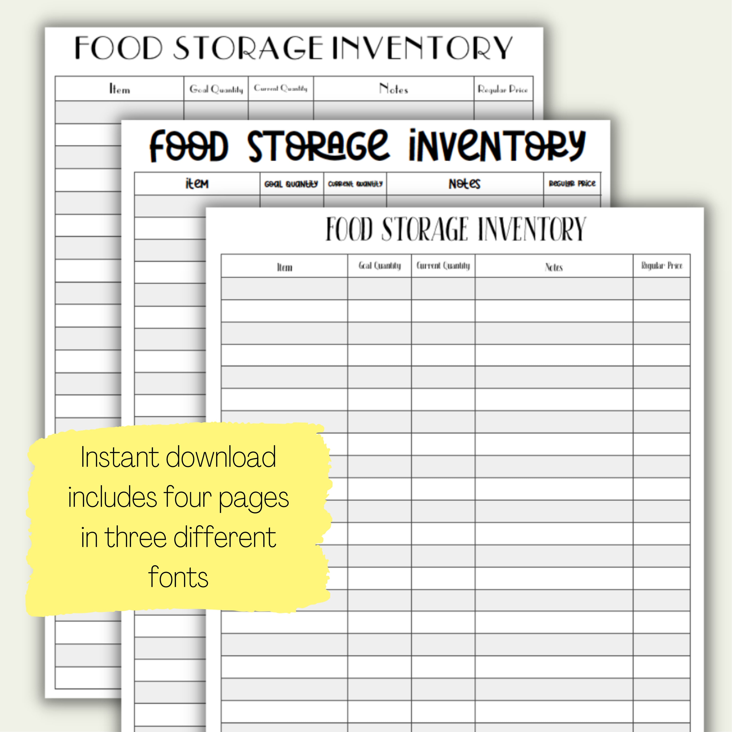 Food Storage Inventory | Instant Download | - Etsy