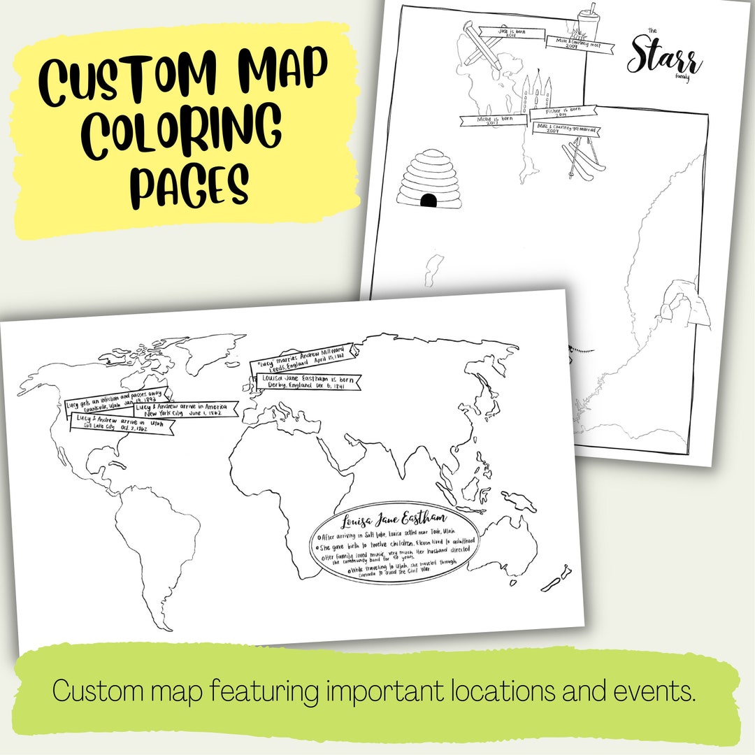 Custom Map Coloring Page | Photograph Line Drawing | Hand-illustrated ...