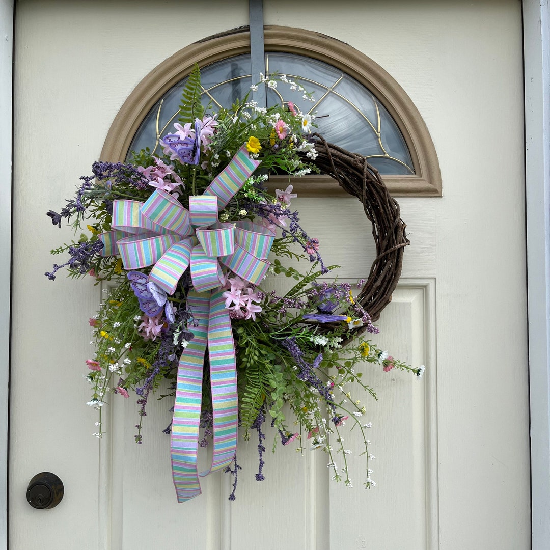 Lilac Wreath With Flowers and Butterflies for Front Door on Grapevine ...