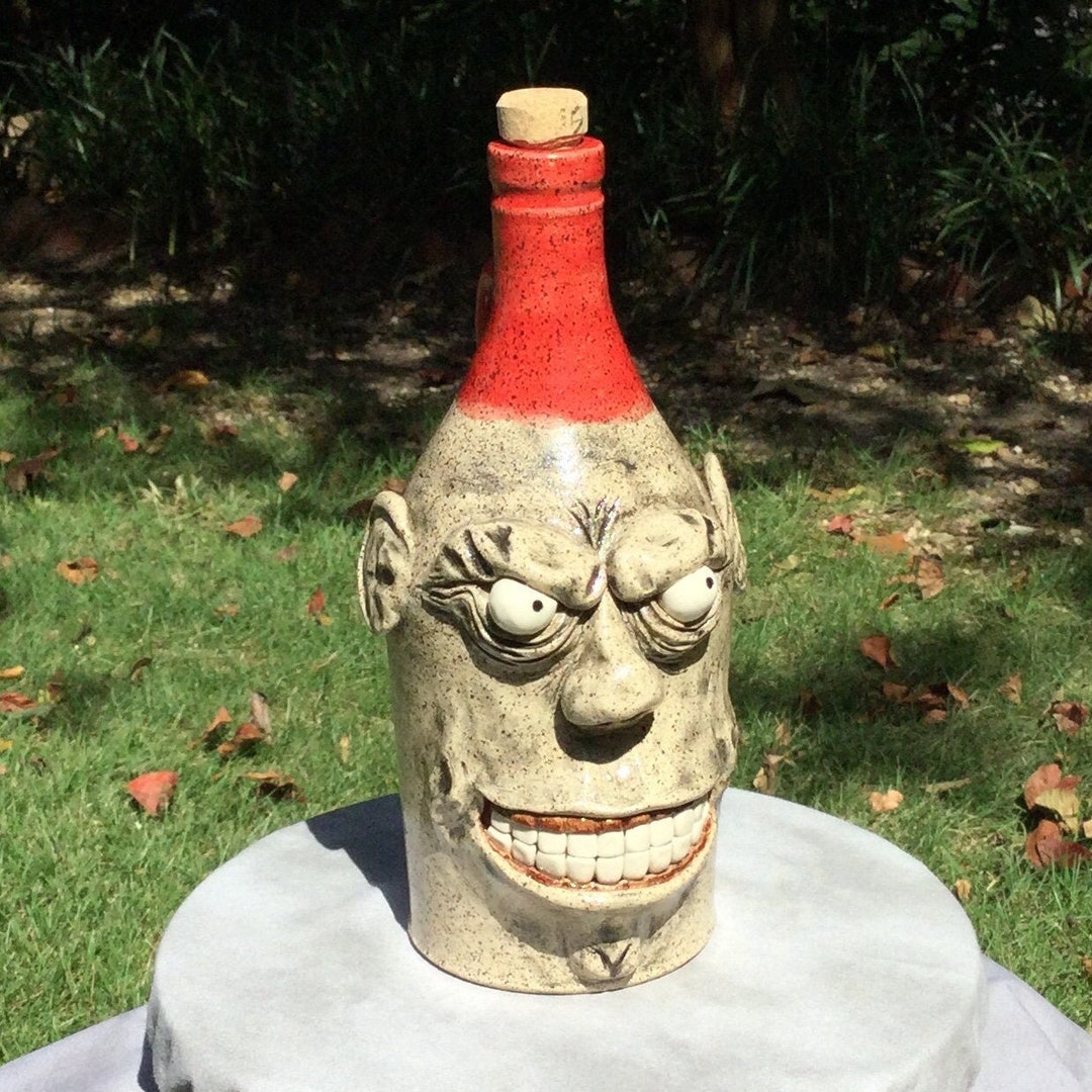 Grinning Southern Folk Art Face Jug, Ugly Jug, Red Topped - Etsy
