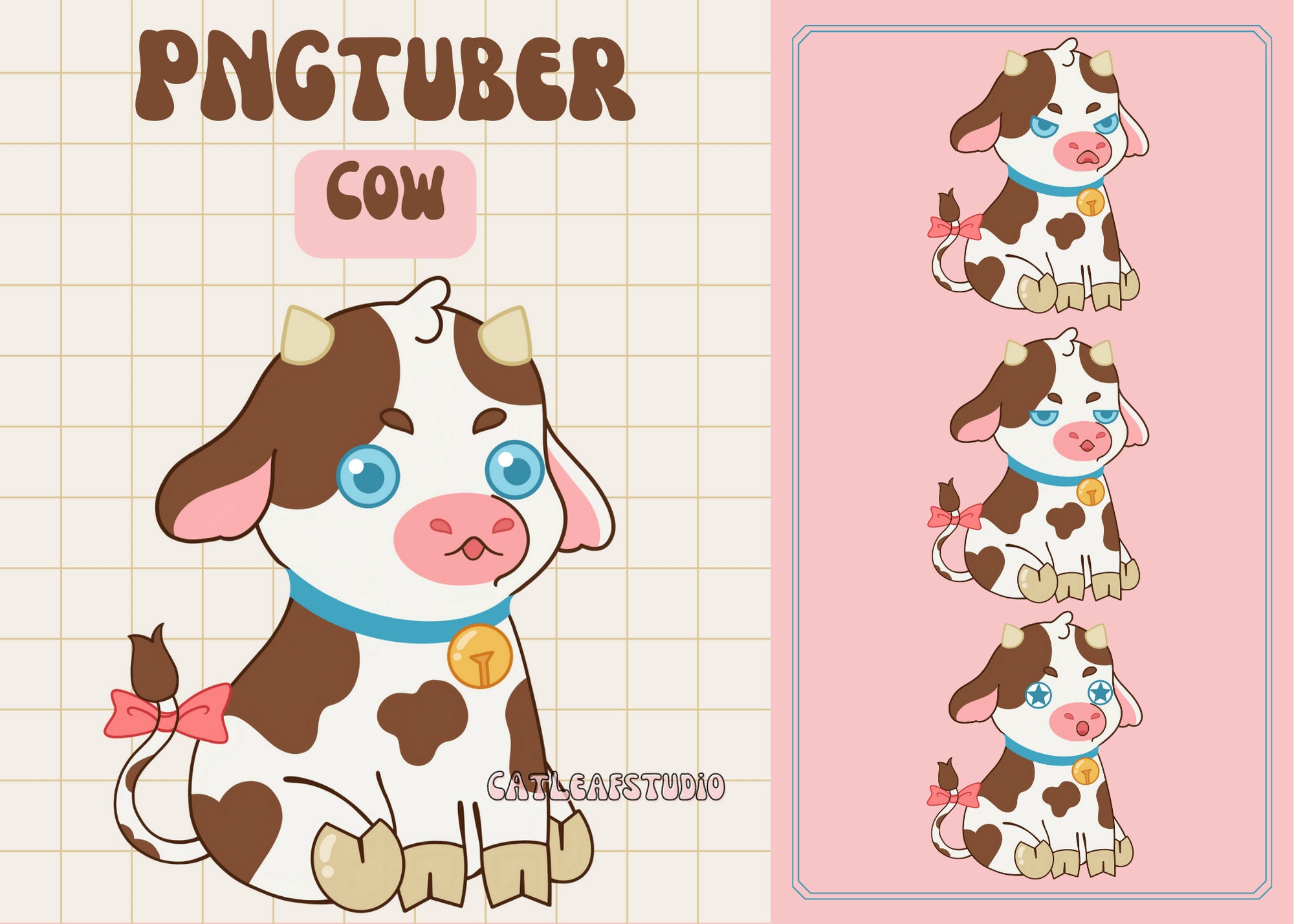 Animal Pngtuber 'cow' 4 Emotions Animal Vtuber - Etsy