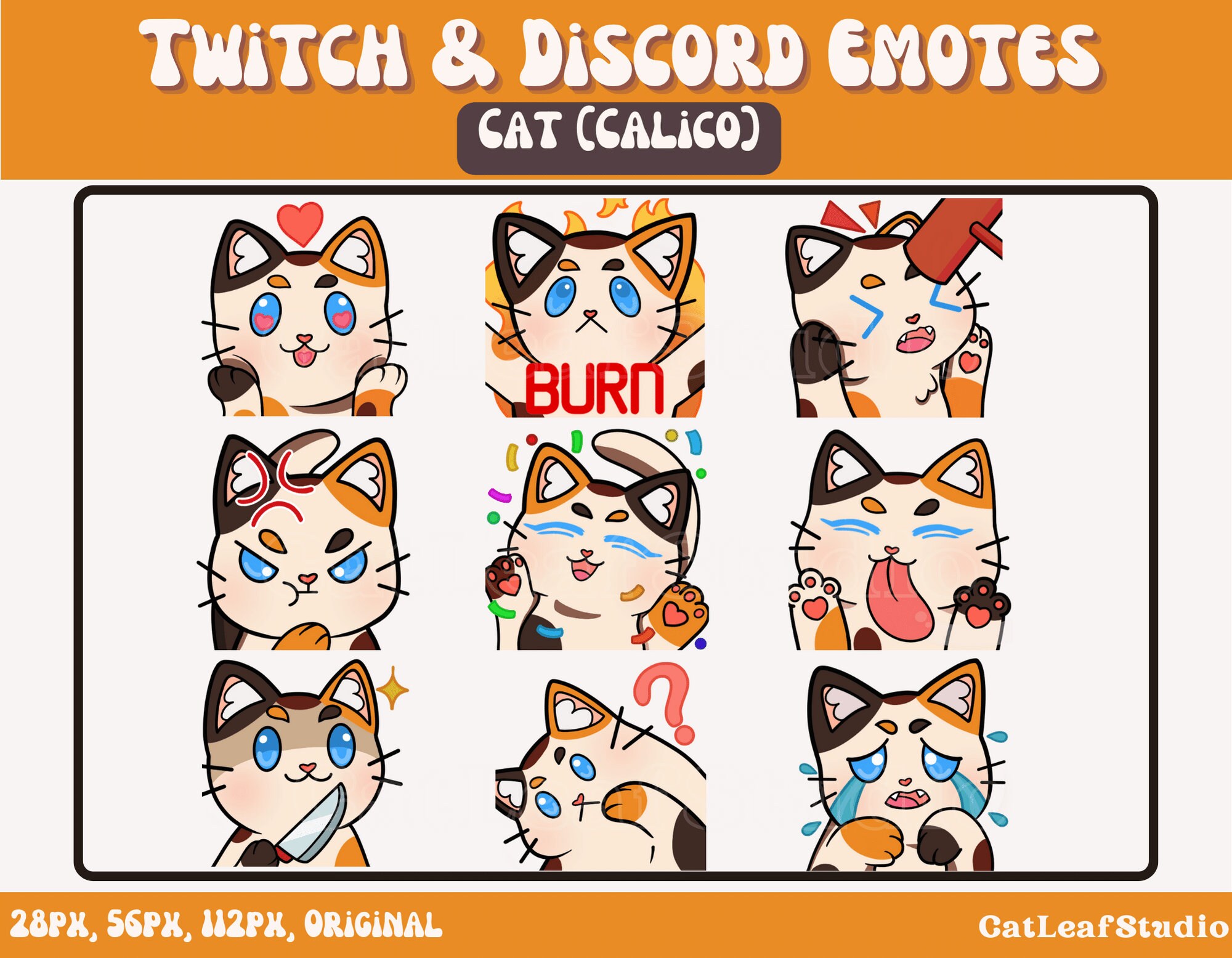 Calico Cat Emotes Animal Emotes Twitch Emotes Discord - Etsy