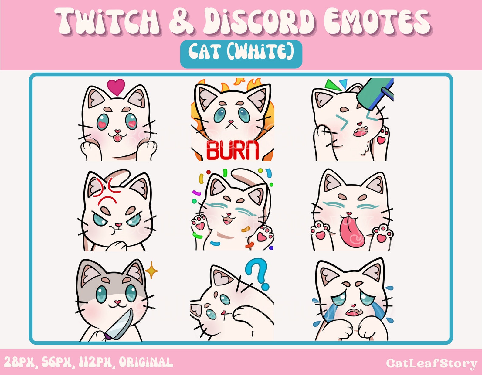 White Cat Emotes Animal Emotes Twitch Discord Youtube - Etsy