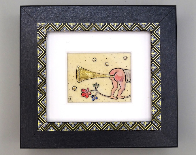 Medieval Butt Trumpet, Original Handmade Miniature Painting, Mediaeval ...