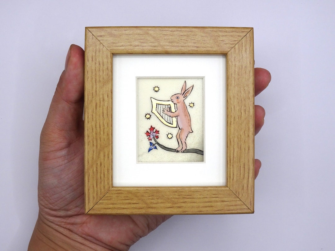 Medieval Hare With Harp, Handmade Illuminated Miniature, Hand Painted ...