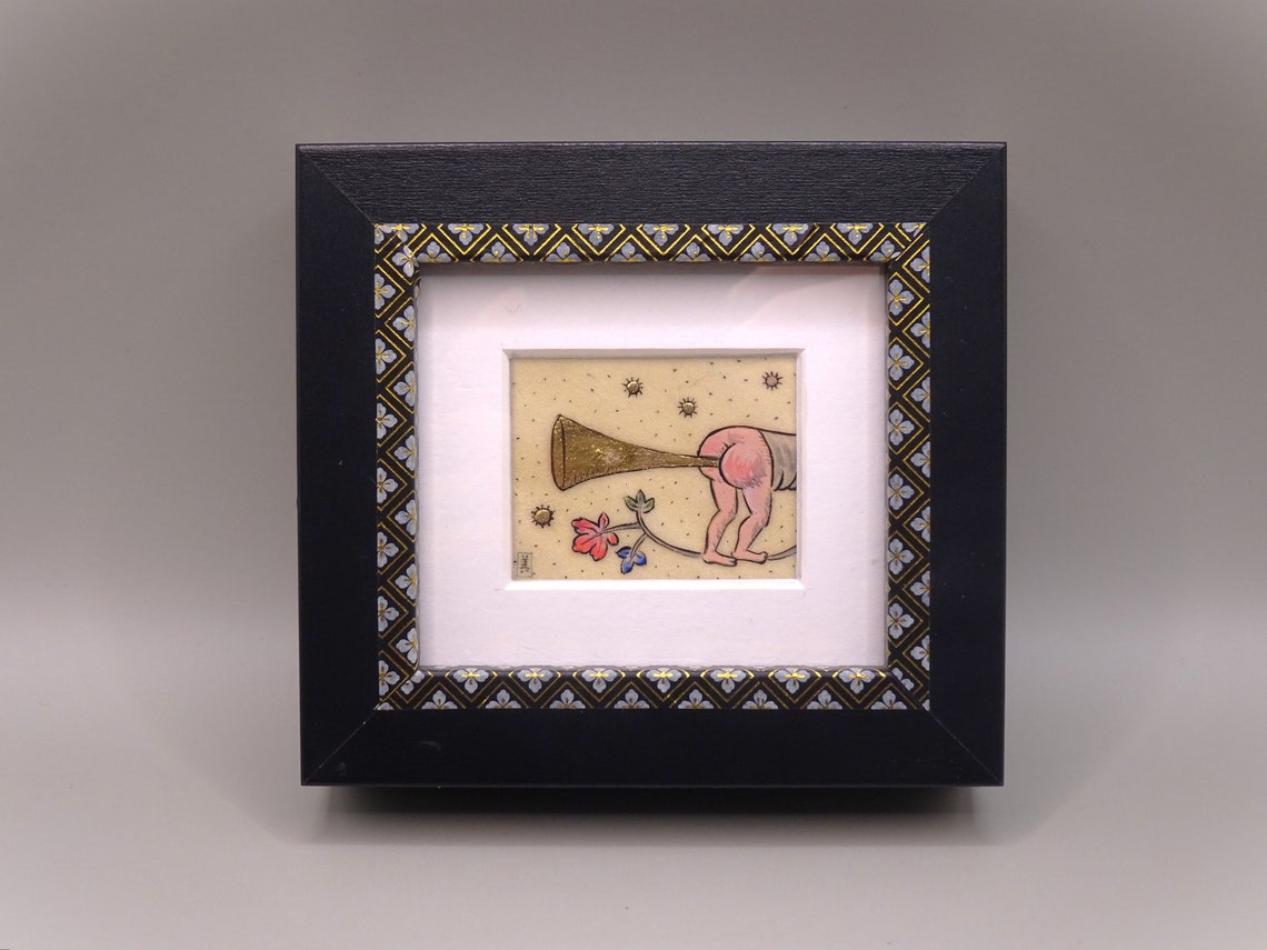 Medieval Butt Trumpet, Original Handmade Miniature Painting, Mediaeval ...