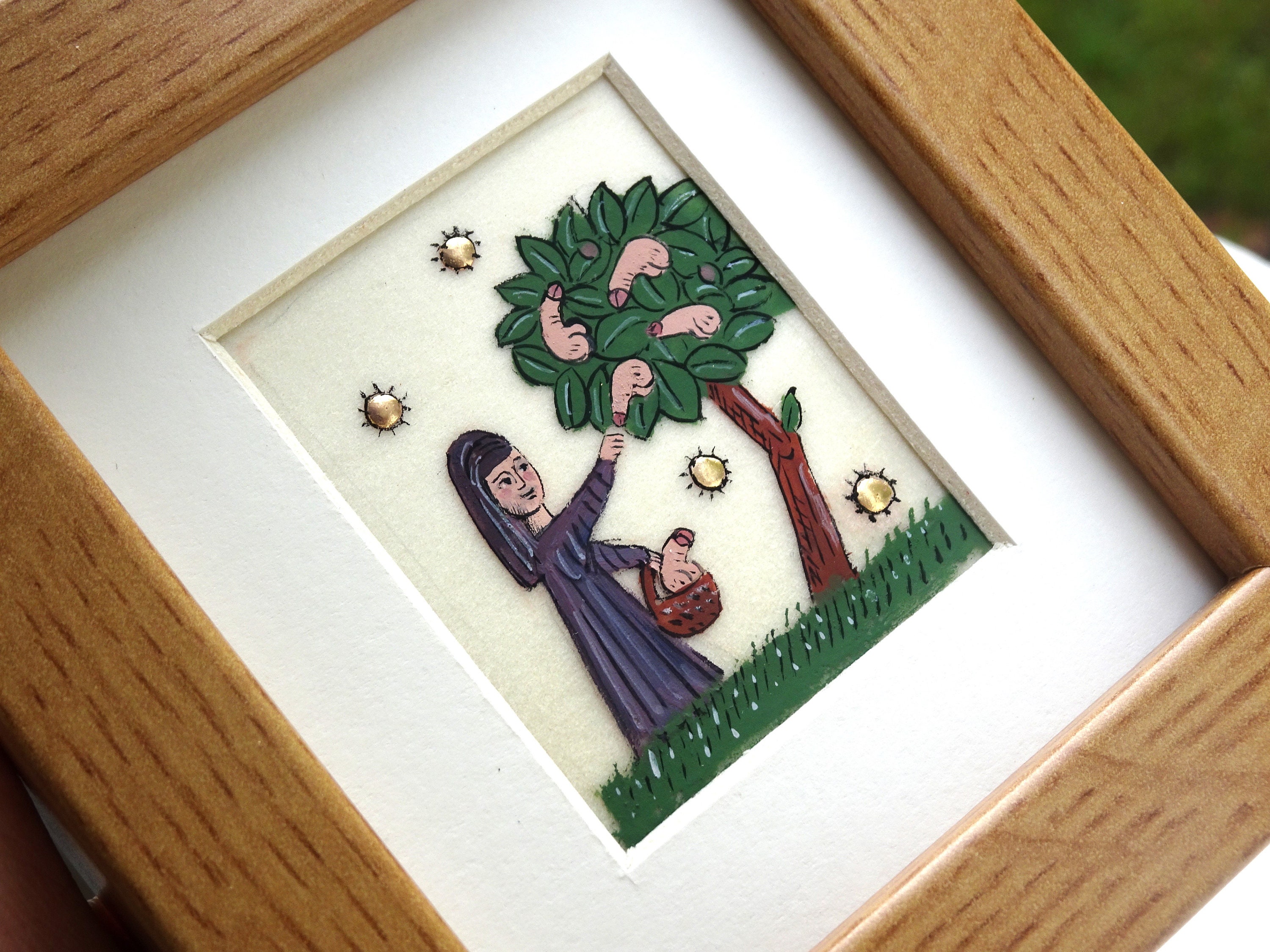 Medieval Nun With Phallus Tree (small), Handmade Miniature Painting ...