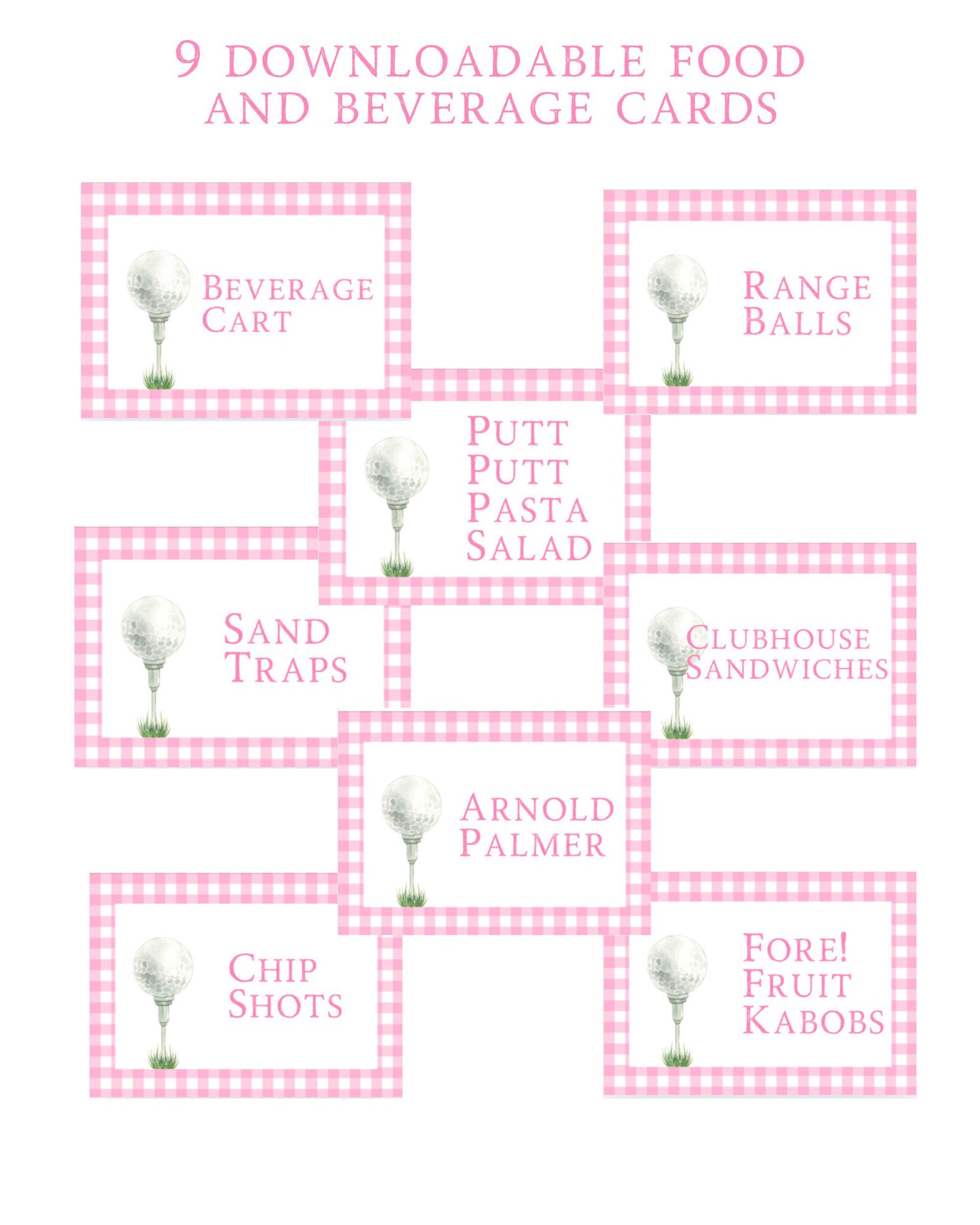 Golf Par-tee Food Cards: Pink Gingham, Hole in One Theme (digital ...