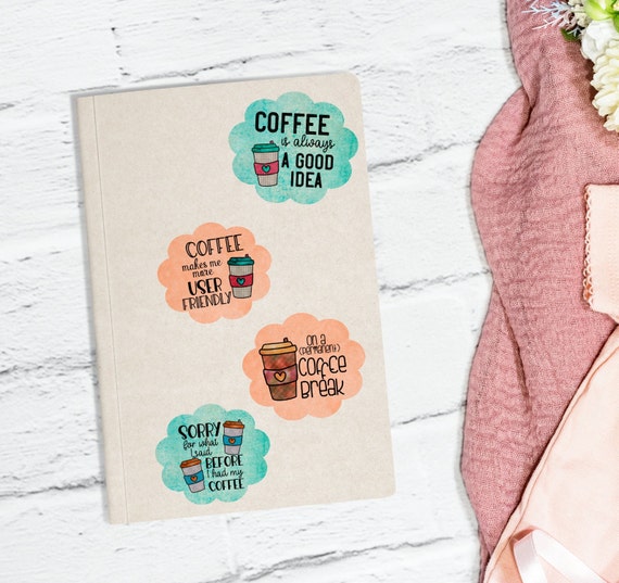 Coffee Stickers Coffee Sayings Pastel Colors - Etsy
