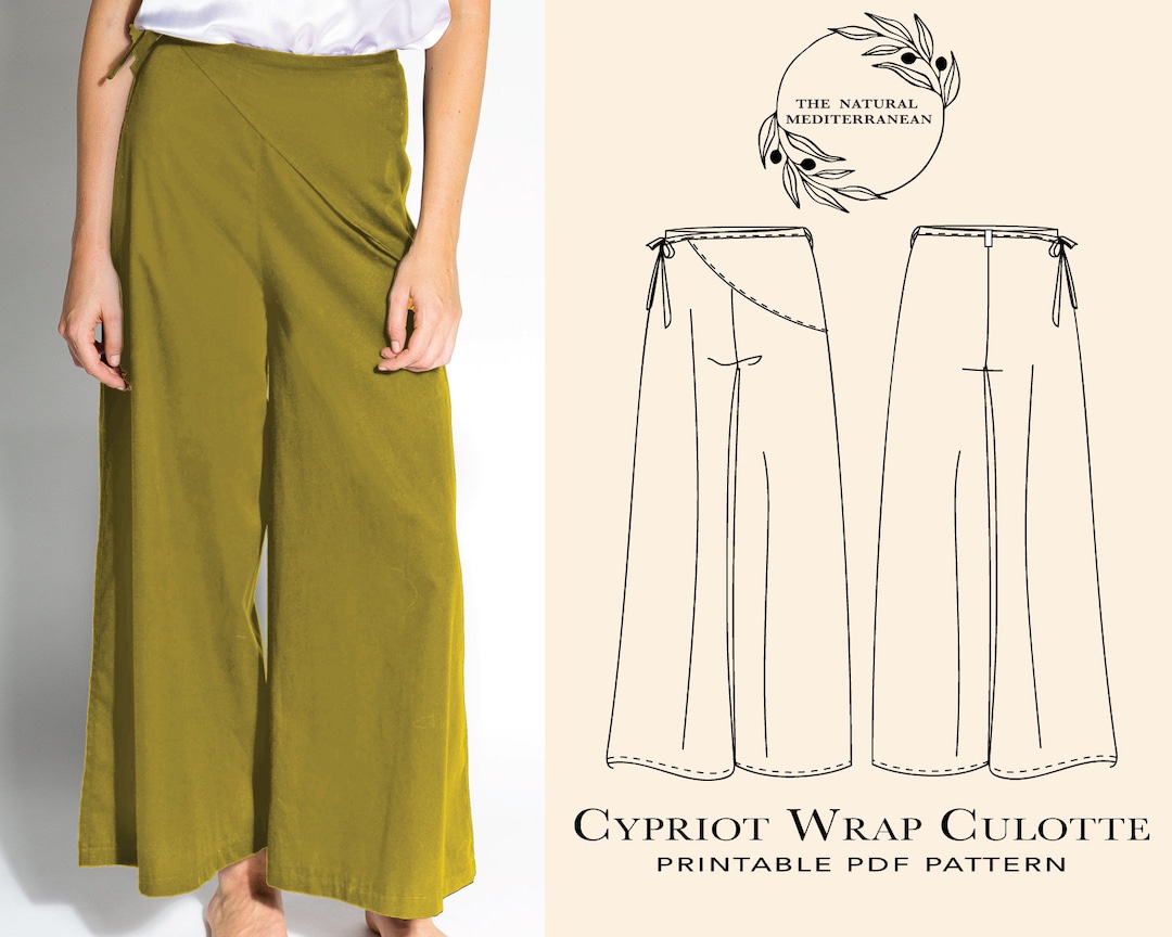 Women's Wide Leg Culotte Wrap Cropped Pants Printable PDF Home Sewing ...