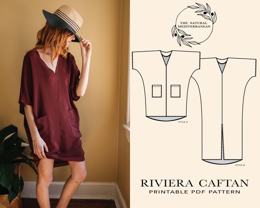 Women's Simple Caftan Dress Printable PDF Home Beginner Sewing Pattern ...