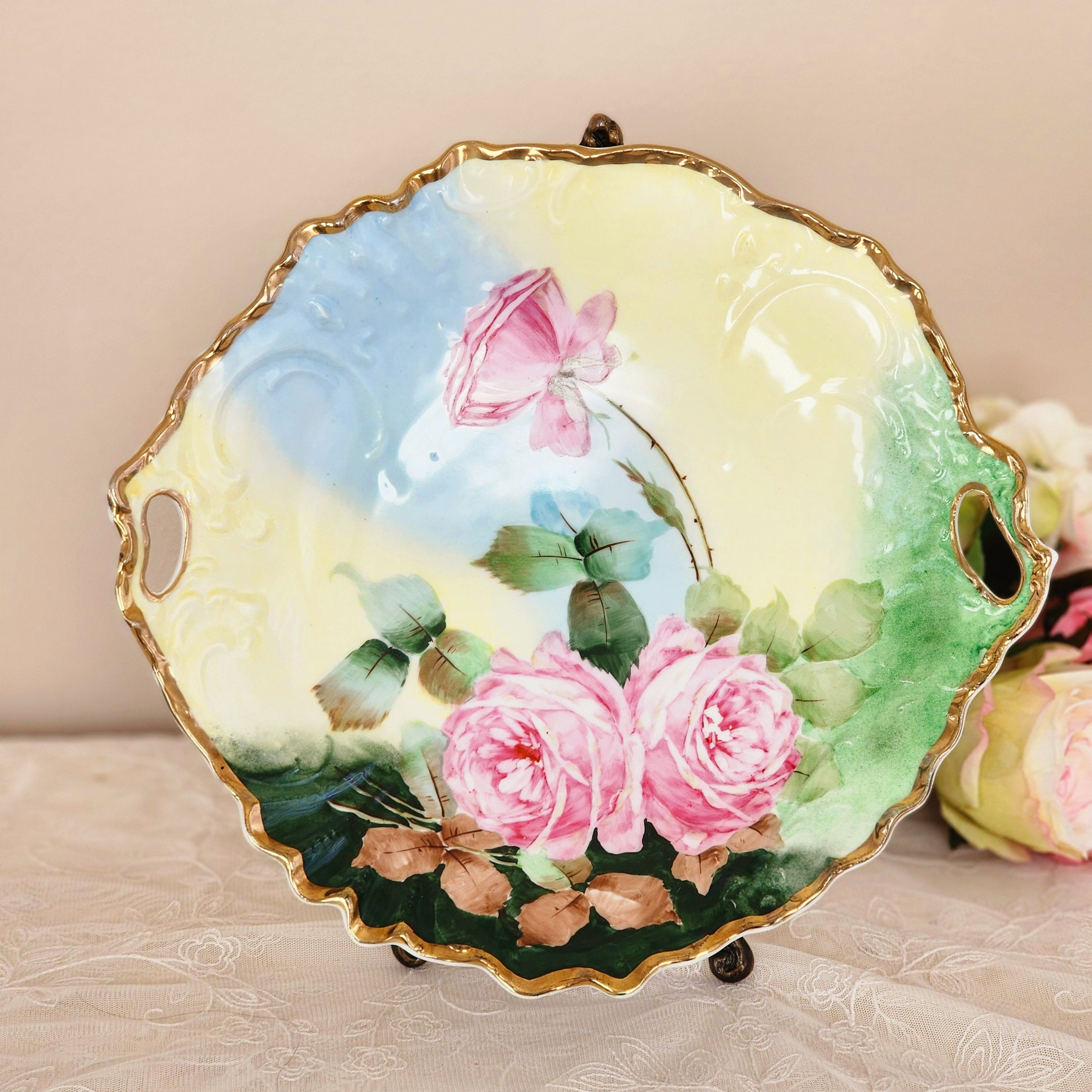 Vintage Shabby Roses Cabinet Display L Cake Plate L Serving Plate Hand ...