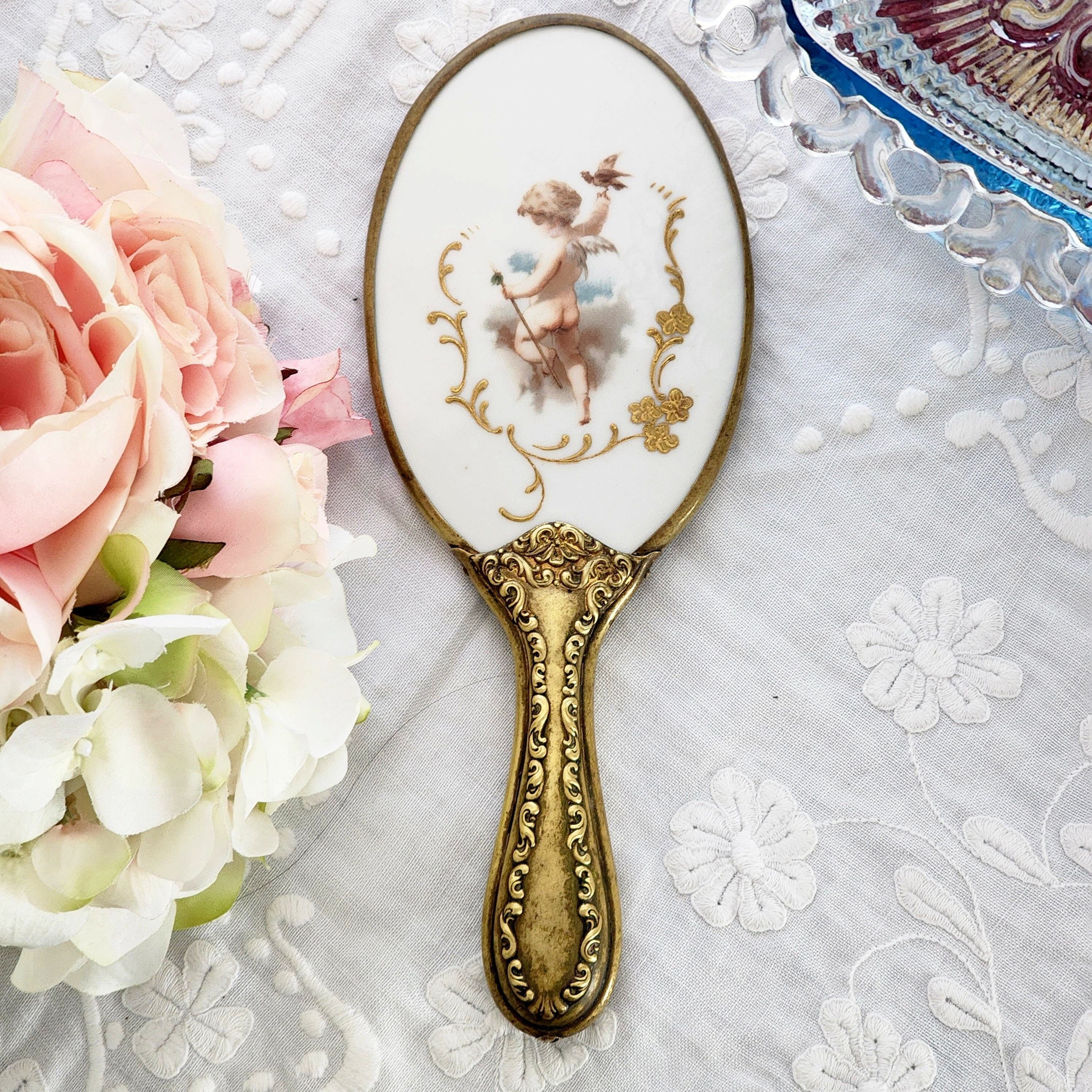 Vintage Victorian Hand Painted Porcelain Cherub Handheld Mirror - Etsy