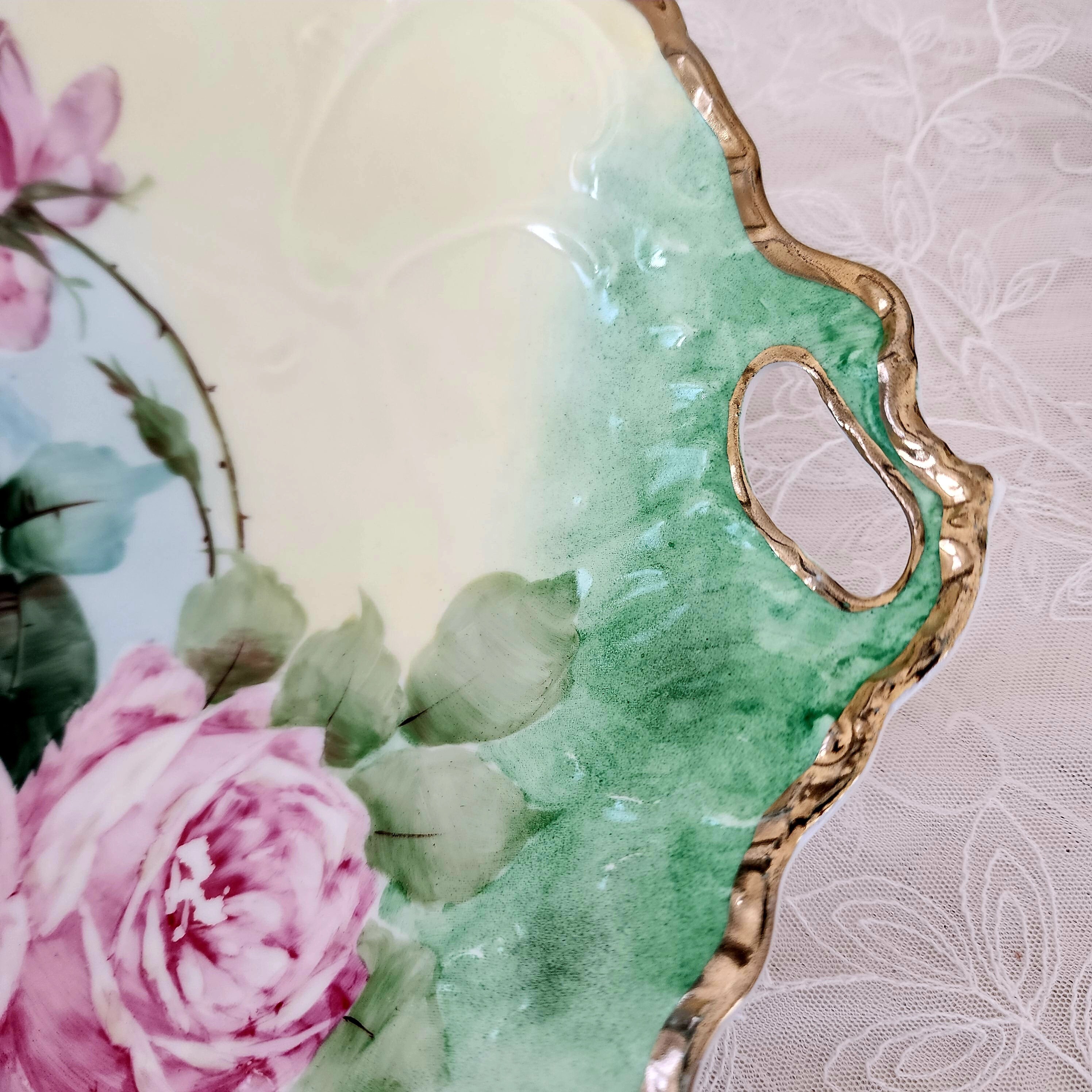 Vintage Shabby Roses Cabinet Display L Cake Plate L Serving Plate Hand ...