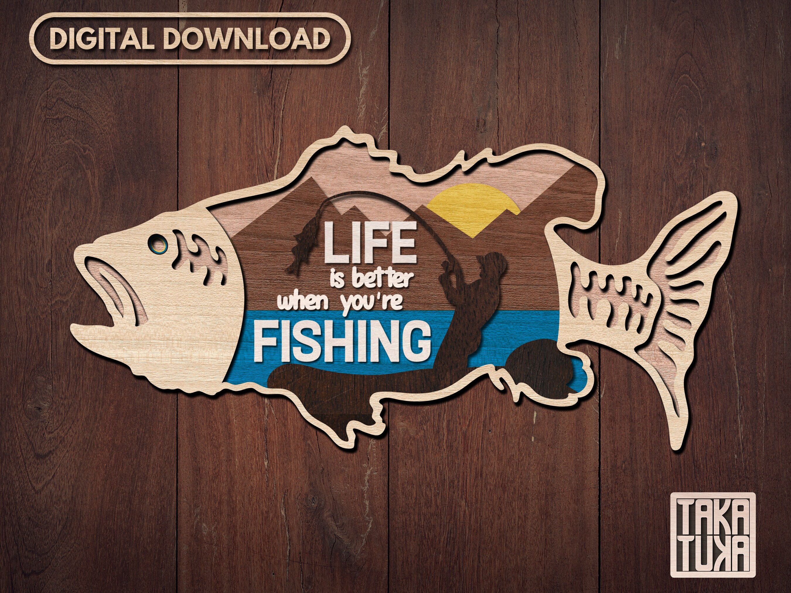 Layered Fish Wall Decor SVG Glowforge, Fishing Door Sign Laser Cut ...