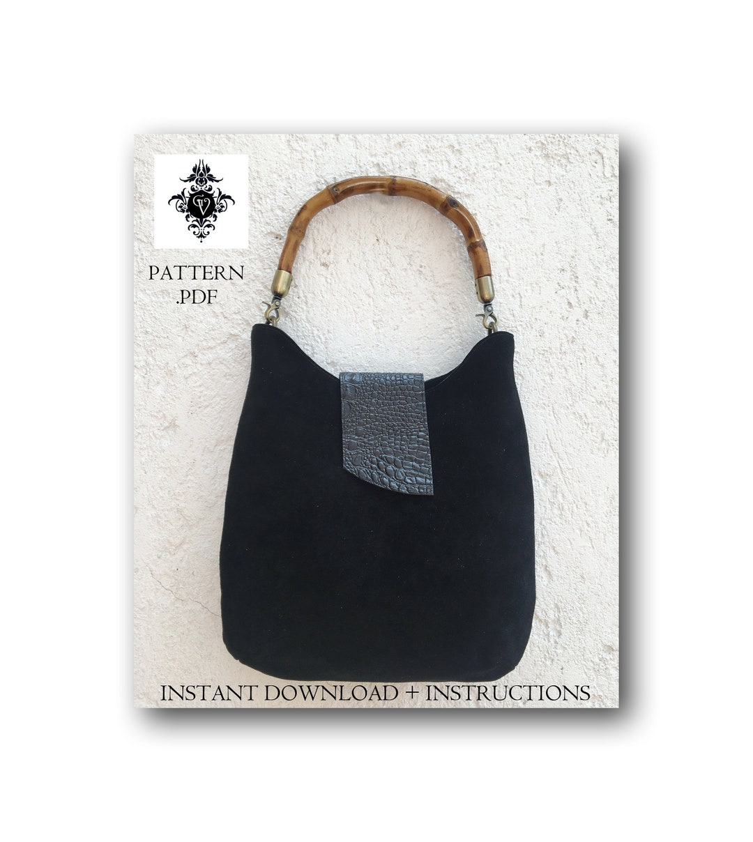 Pattern Pdf Handbag With Bamboo Handle Template Bag Leather Suede ...