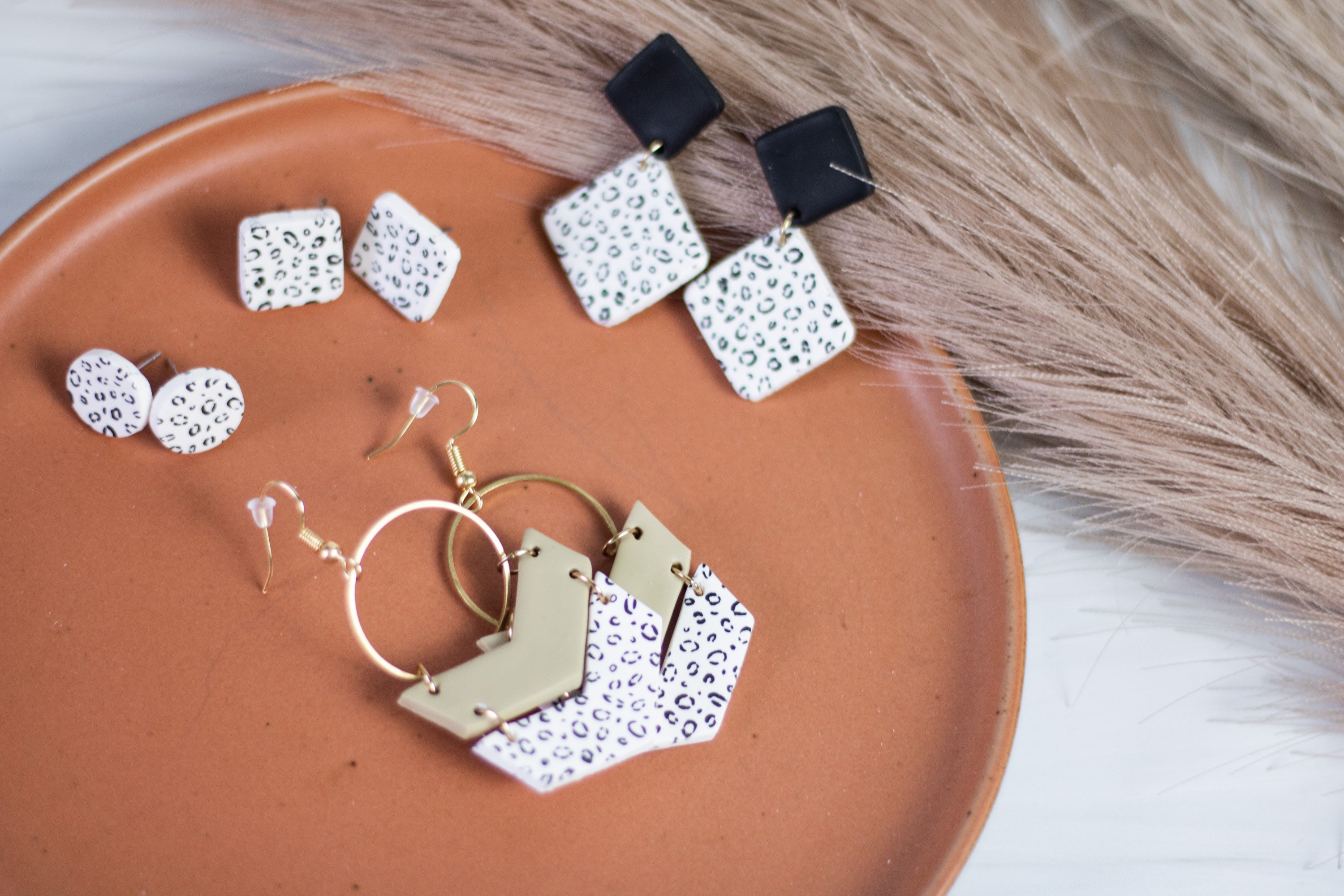 White Cheetah Collection Polymer Clay Earrings Minimal - Etsy